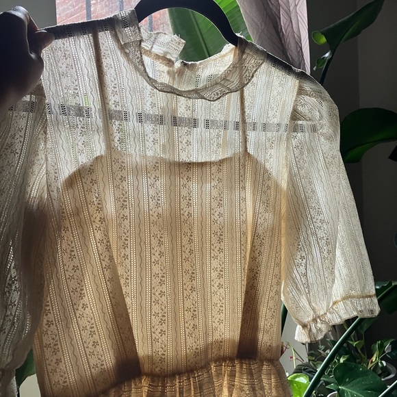 Vintage | Dresses | Rare 95s Sheer Ecru Ruffle Lace Dress Ultimate ...